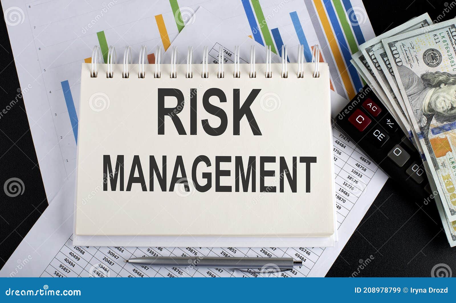 Risk Management Text Written on the Notebook with Chart Calculator and ...