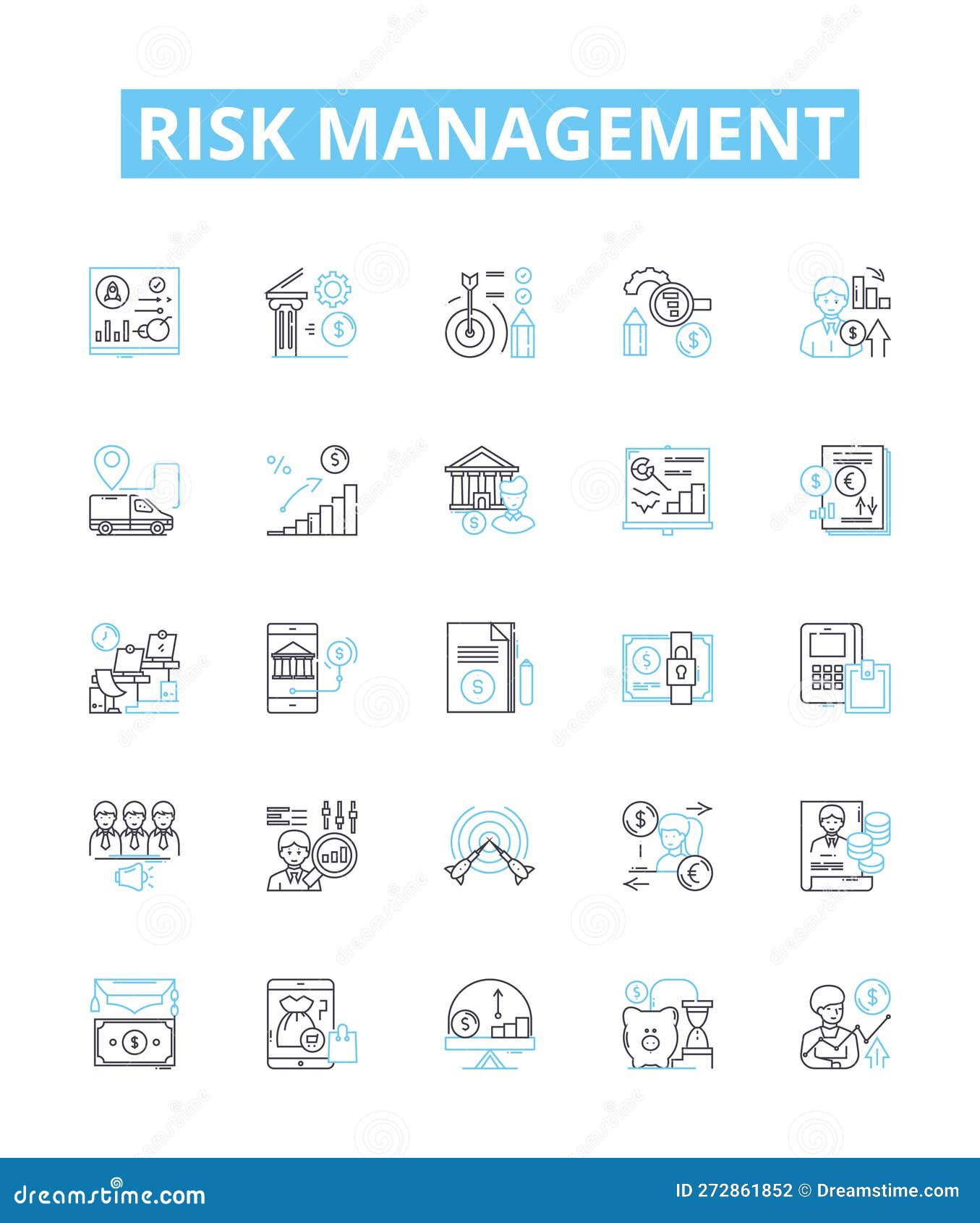 Risk Management Vector Line Icons Set. Risk, Management, Assess ...