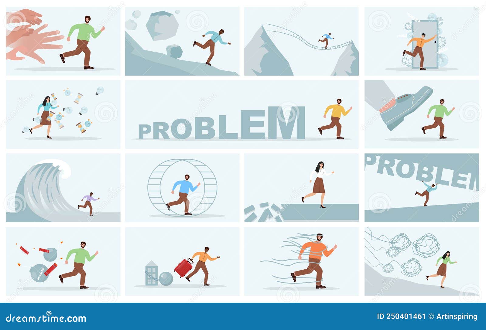 Risk or Problem Concept Set. Unhappy Character Under Difficult Stock ...