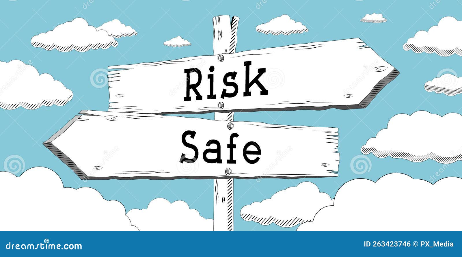 Risk, Safe - Outline Signpost With Two Arrows Stock Illustration ...