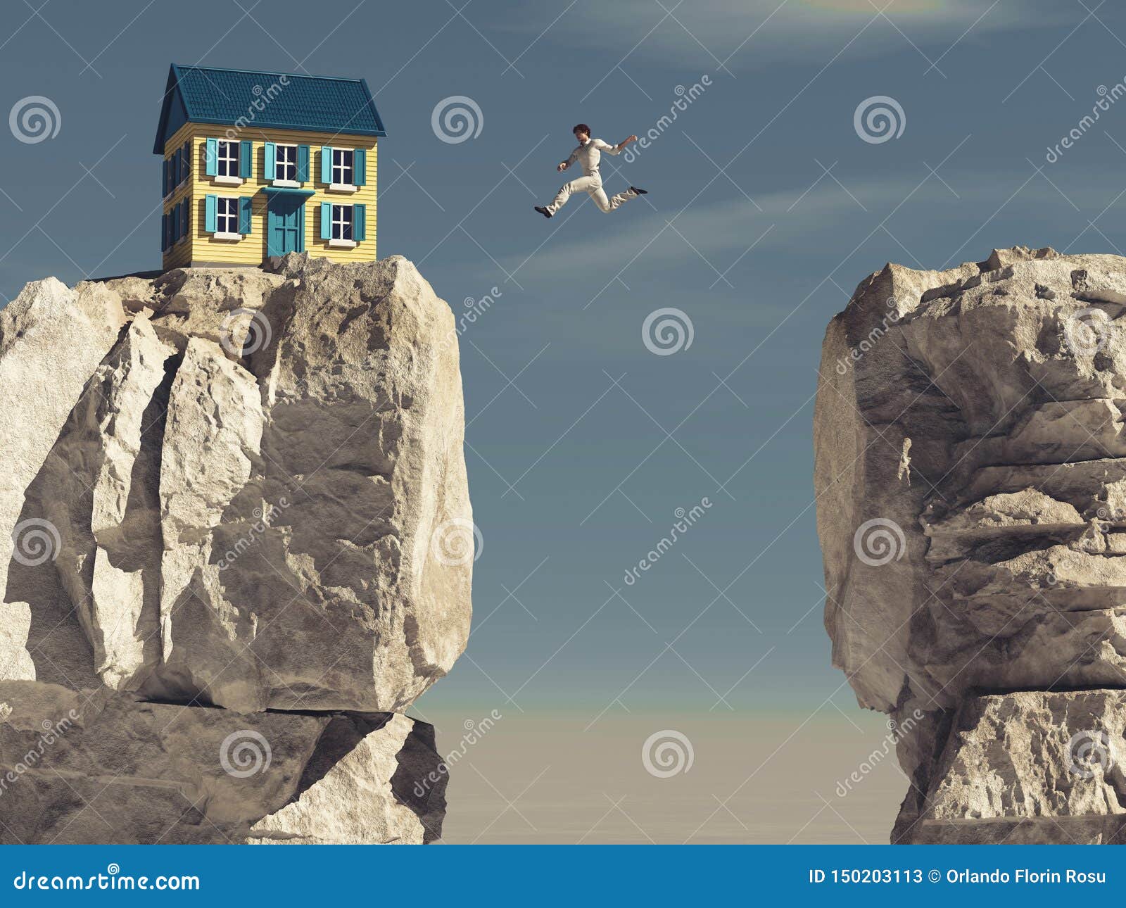 Jumping A Gap Between Two Rocks Stock Photo | CartoonDealer.com #159380910