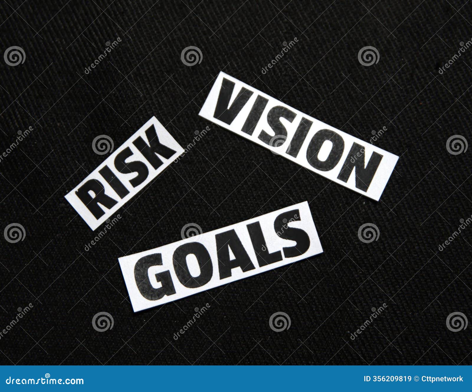 Risk, Vision and Goals Typography Written on the Paper Pieces Scattered ...