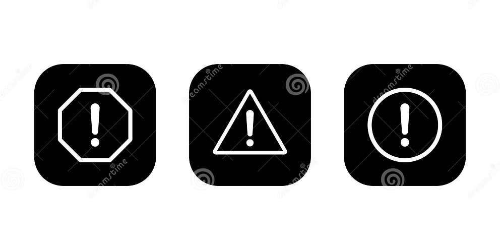 Risk, Warning Sign Icon Set on Black Square. Danger Caution Symbol ...