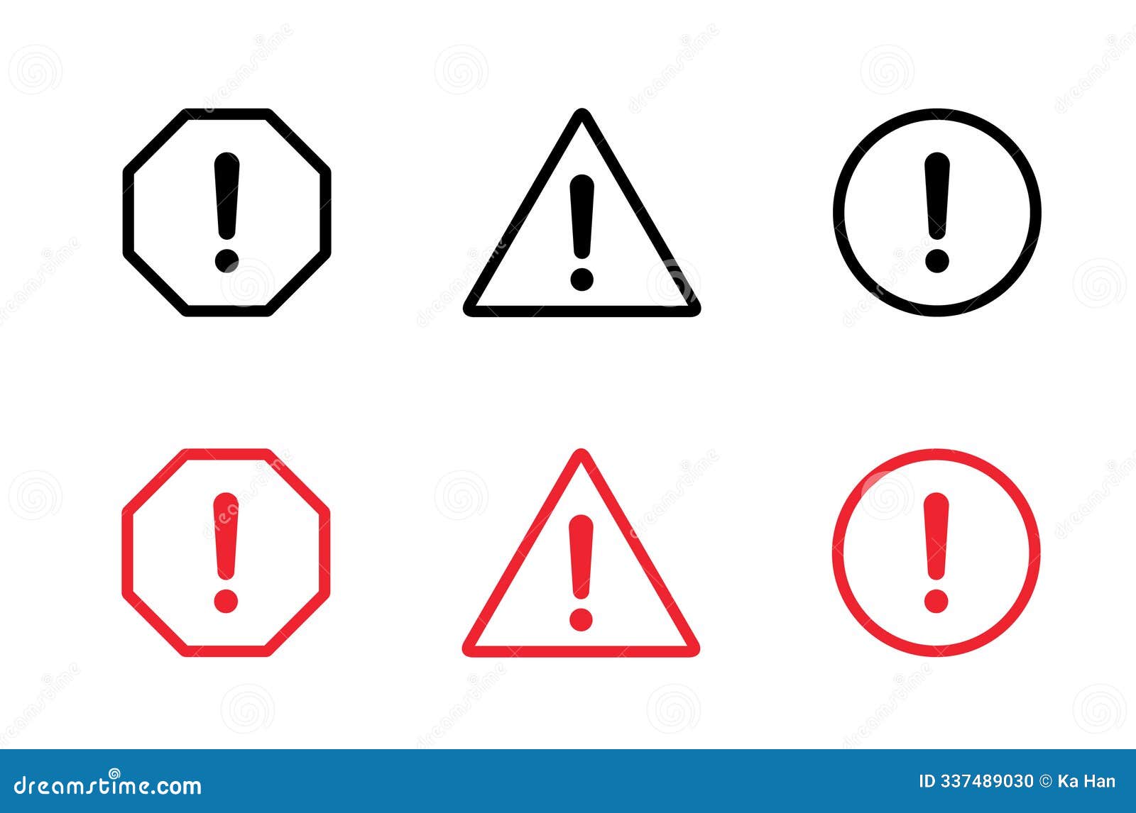 Risk, Warning Sign Icon Set in Line Style. Danger Caution Symbol Stock ...