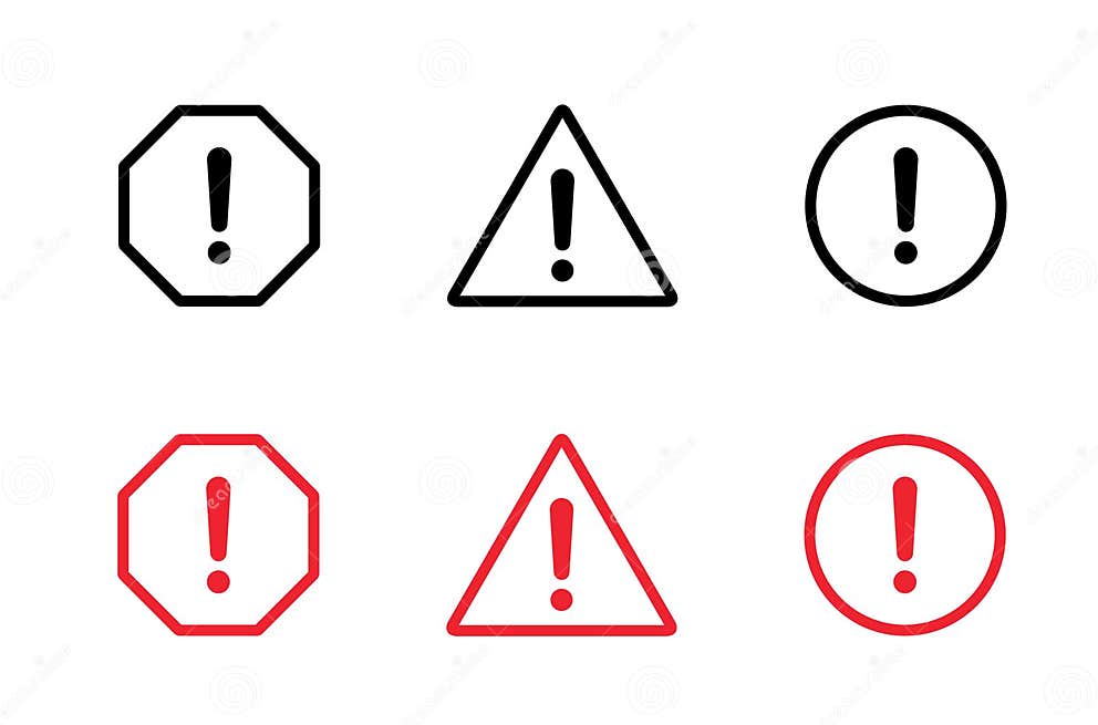 Risk, Warning Sign Icon Set in Line Style. Danger Caution Symbol Stock ...