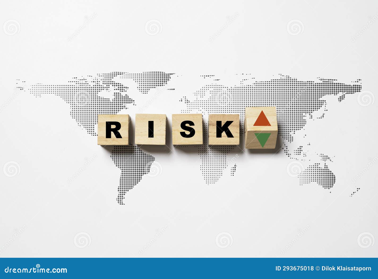 Risk Wording with Red Up Arrow and Green Down Arrow on World Map for ...