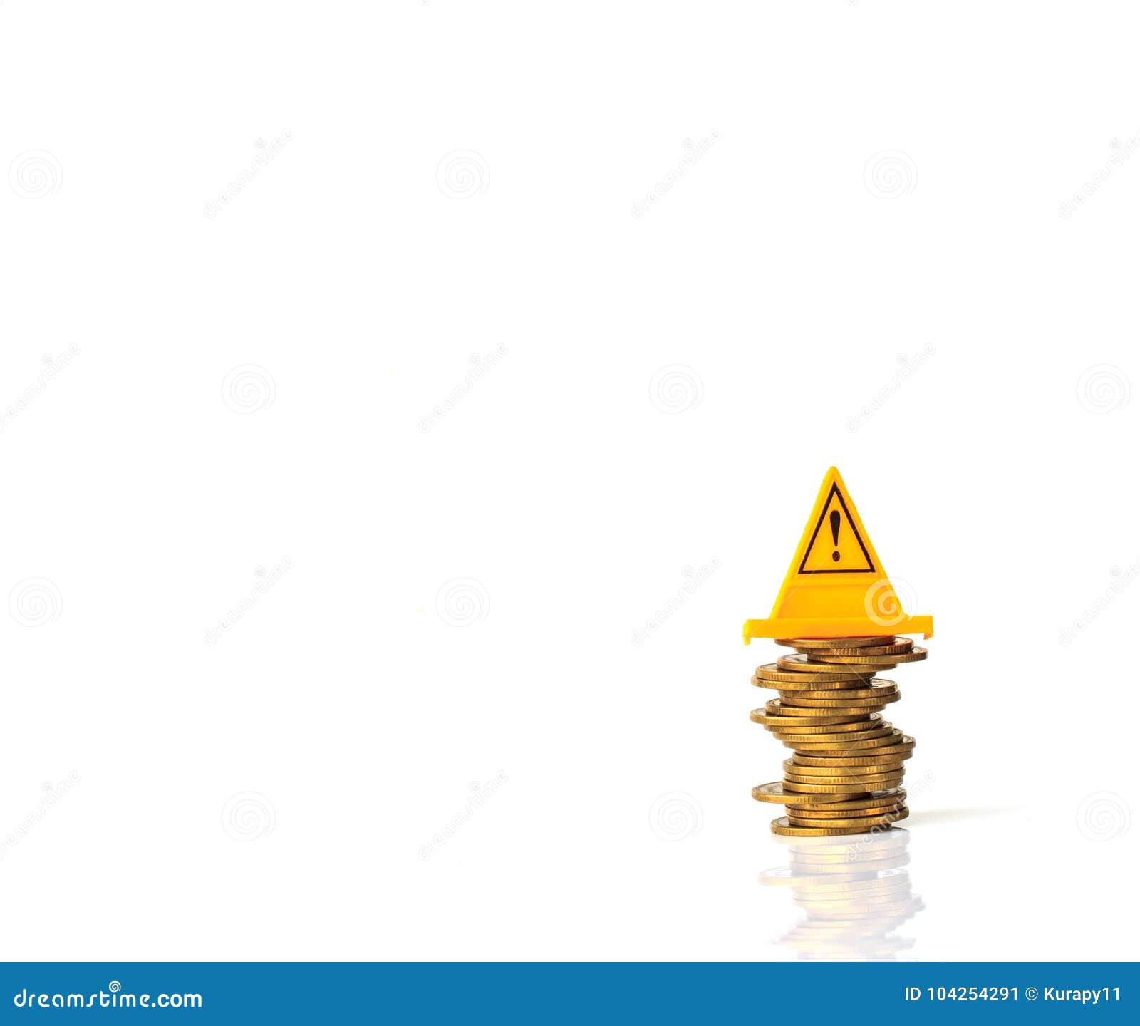 Risky Coin Stack and Warning Label on White Background.Financial Crisis ...