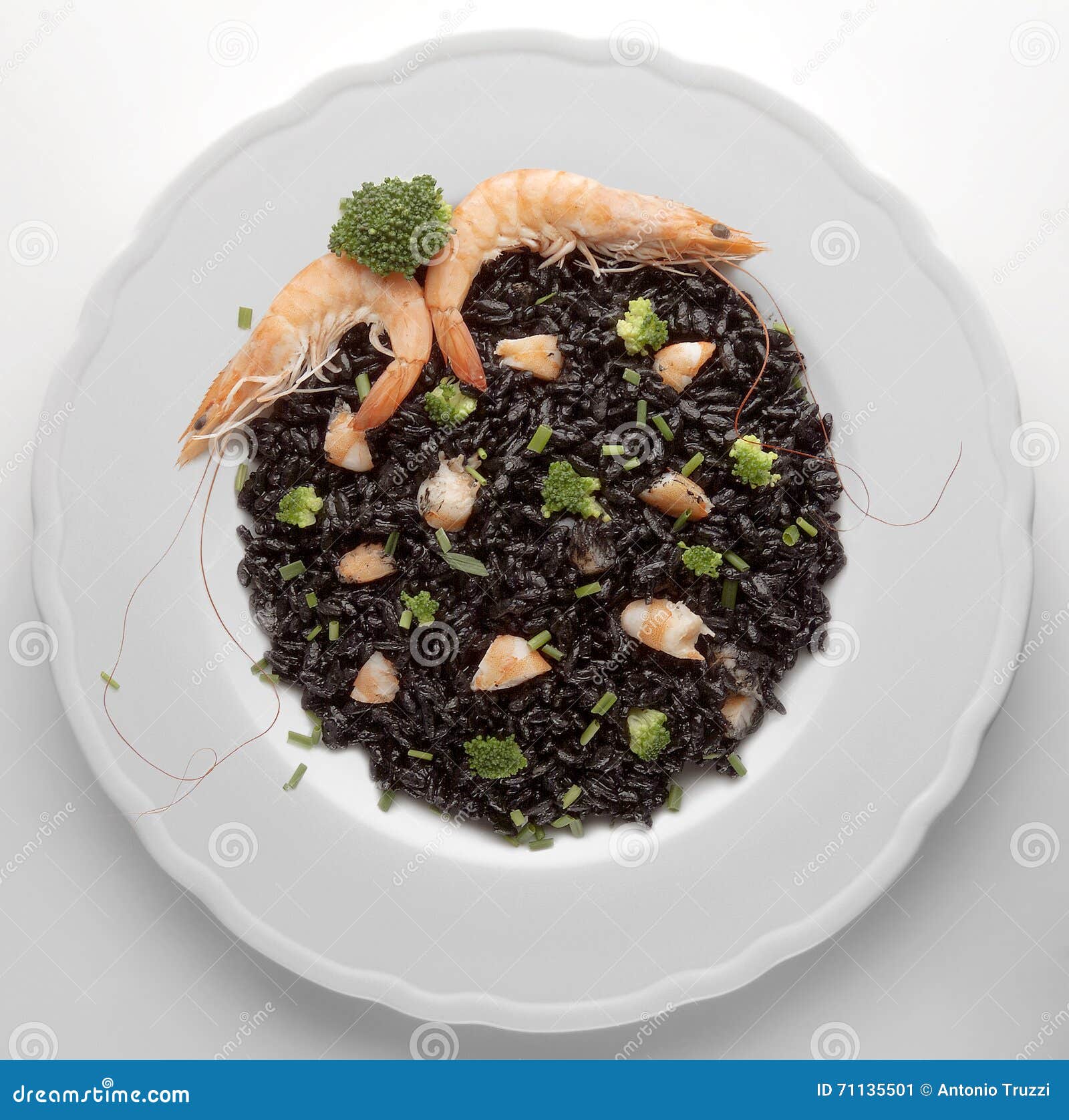 Risotto with Black of Cuttlefish and Prawns Stock Image - Image of ...