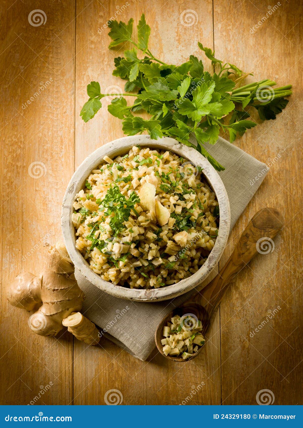Risotto with Ginger and Parsley Stock Photo - Image of healthy, napkin ...