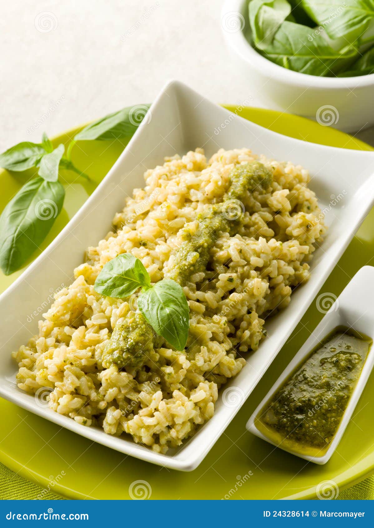 Risotto with pesto sauce stock photo. Image of rice, plate - 24328614