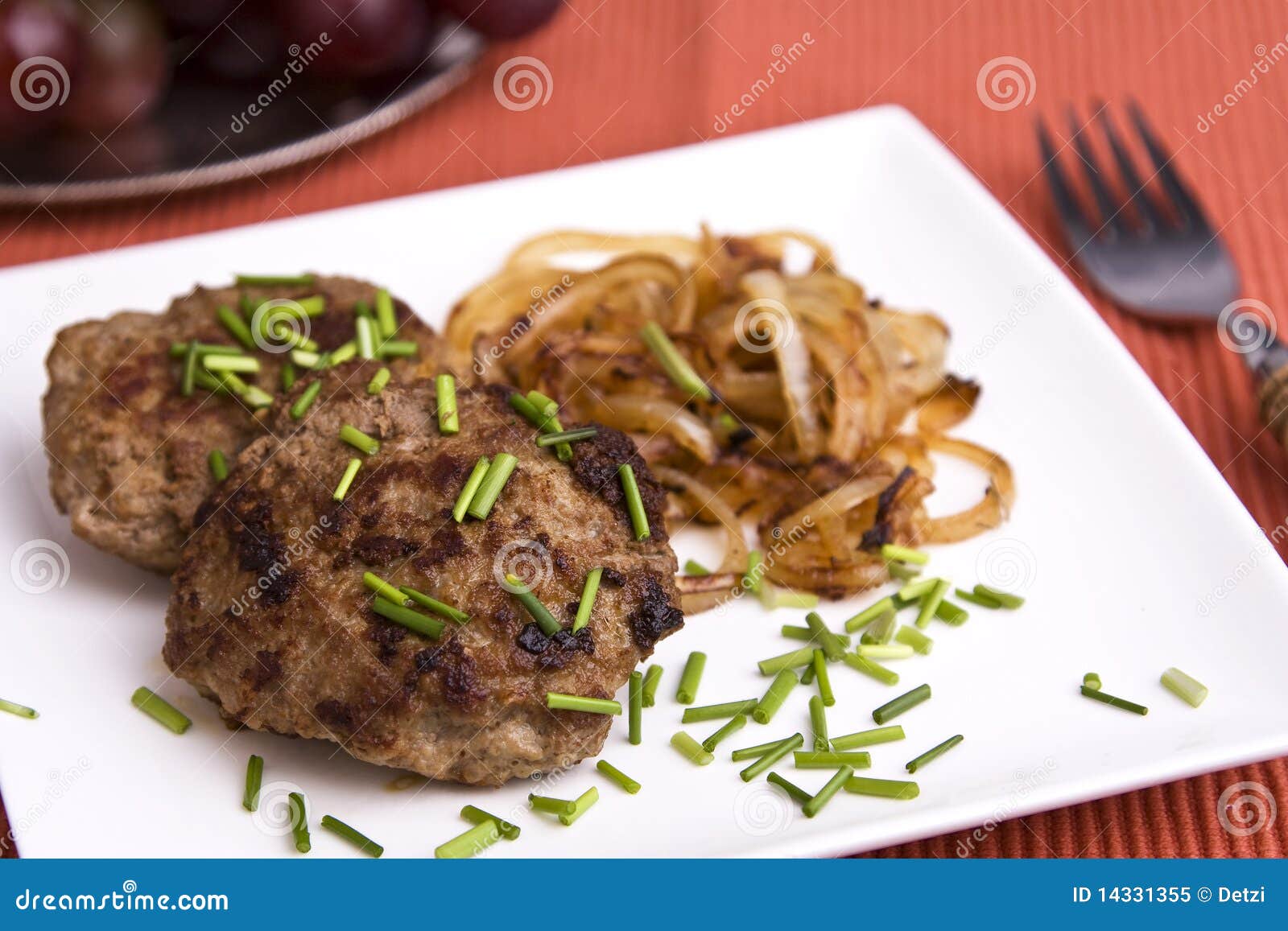 Rissole with Chives and Onion Rings Stock Image - Image of beef, dish ...