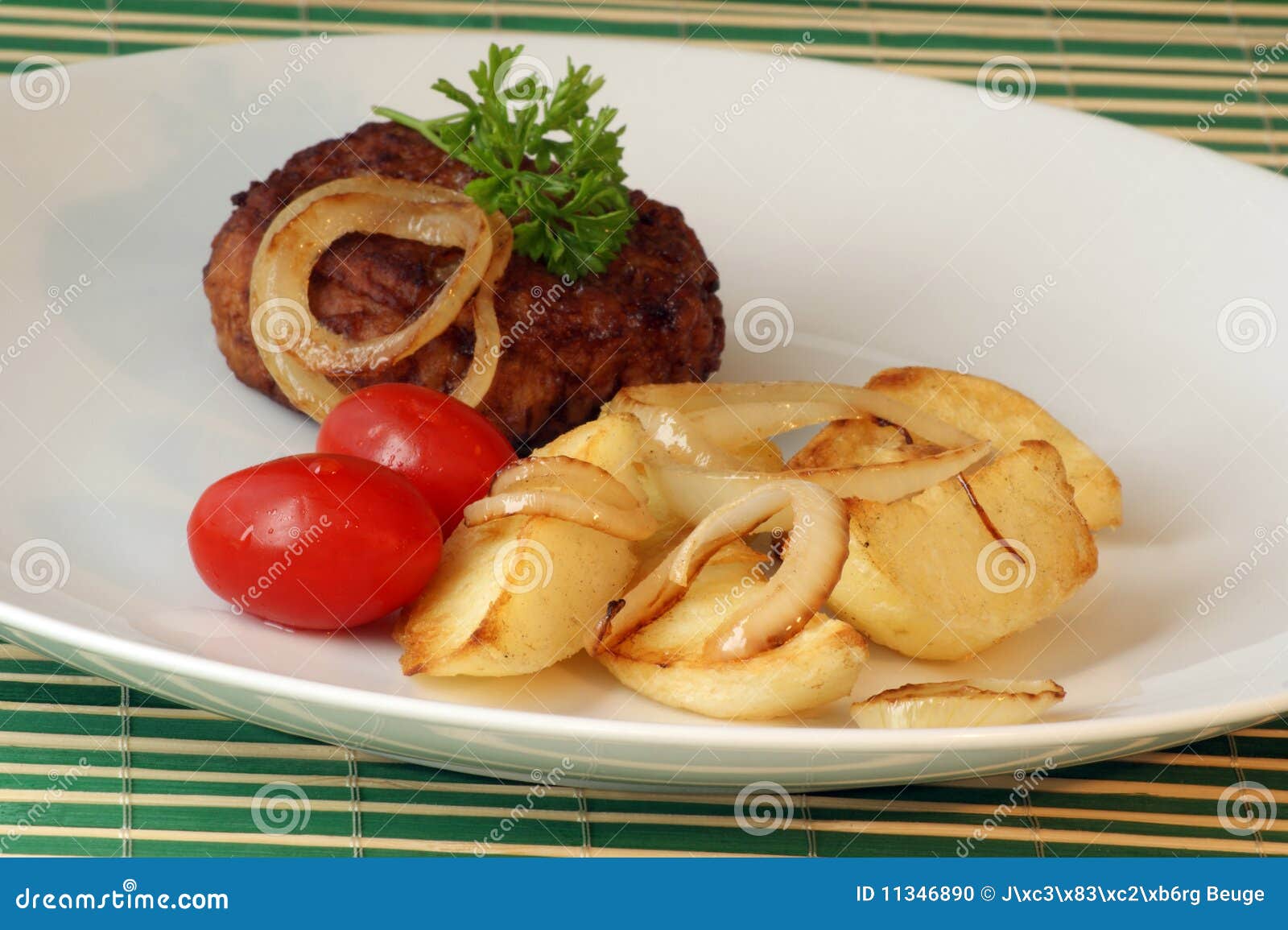 Rissole with Grilled Potato and Tomato Stock Photo - Image of diet ...