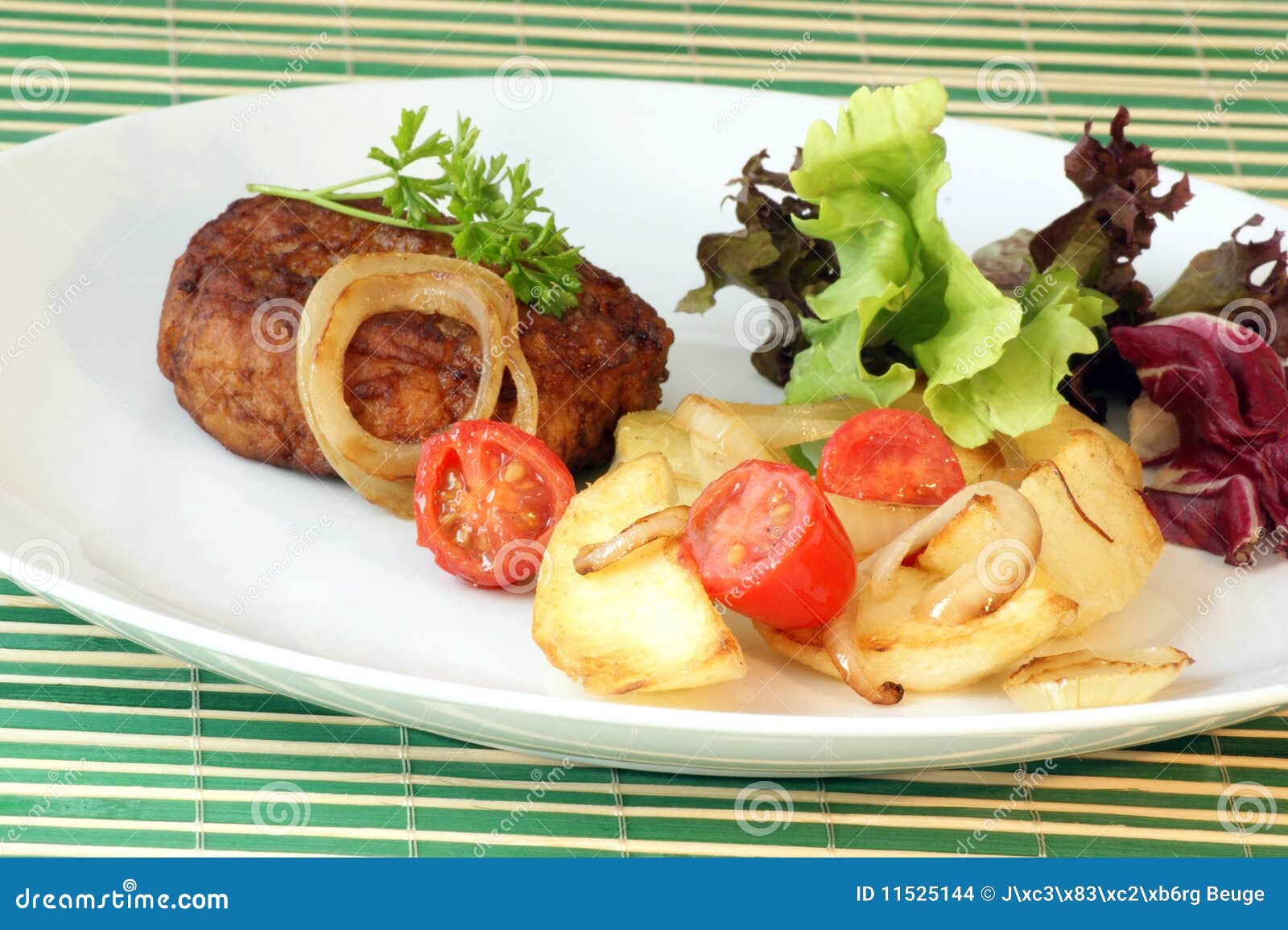 Rissole with Grilled Potato and Tomato Stock Photo - Image of freshness ...