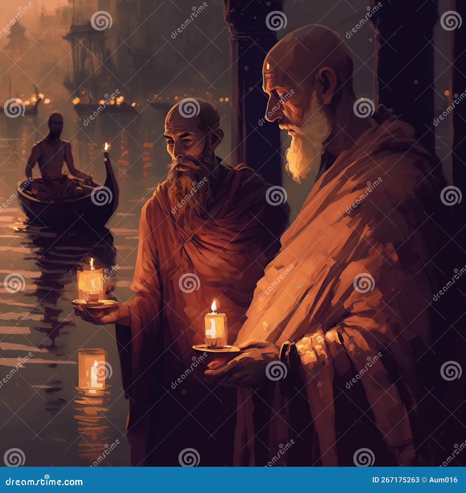 A rite on the river stock illustration. Illustration of ganges - 267175263