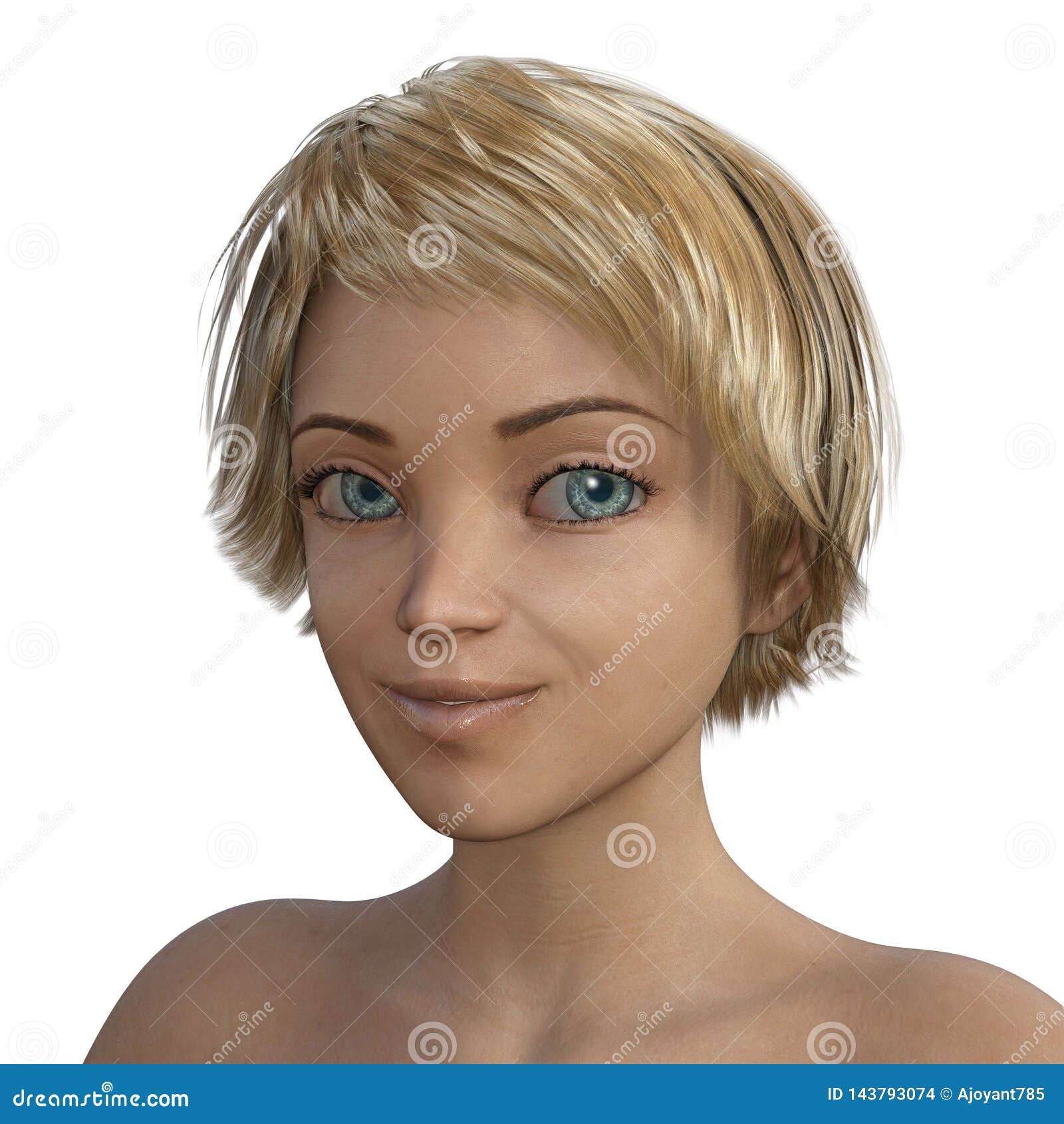 Ritratto Biondo Realistico Della Ragazza Di 3d Toon Fotografia Stock
