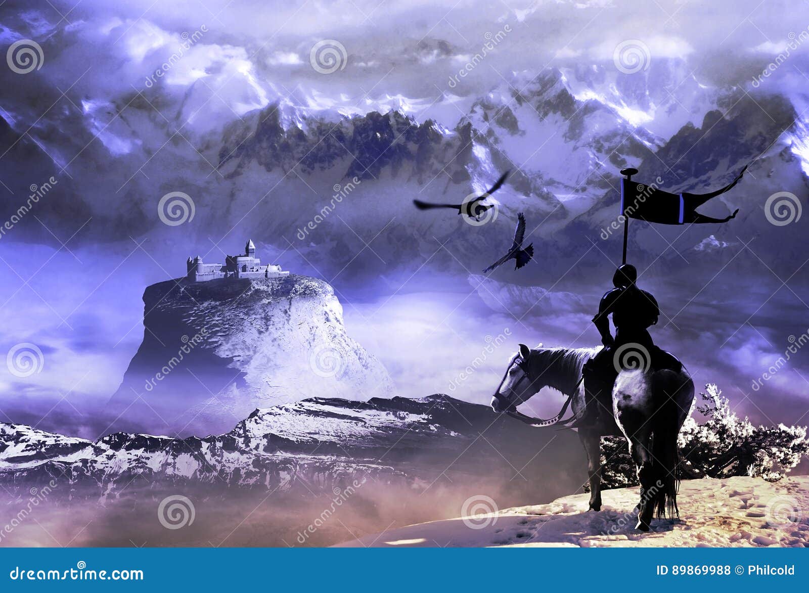 Ritter und Schloss stock abbildung. Illustration von pferd - 89869988