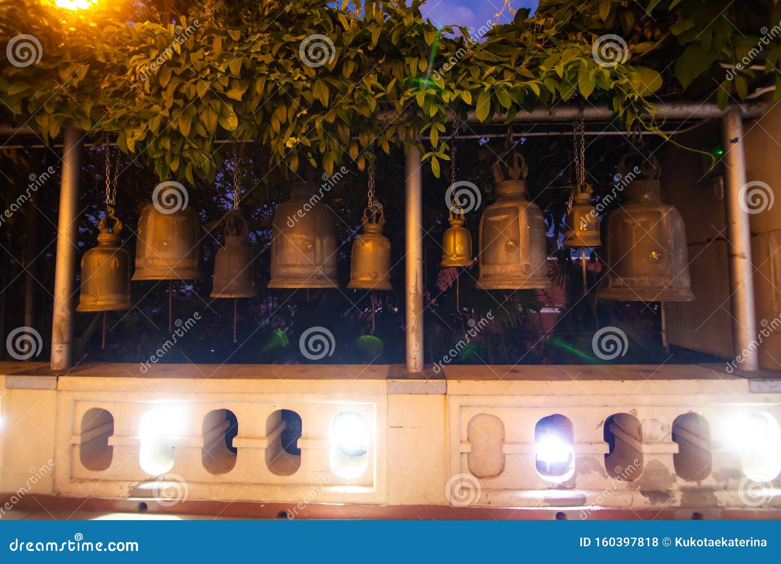 Ritual Bells of Different Sizes in a Buddhist Temple Editorial Stock ...