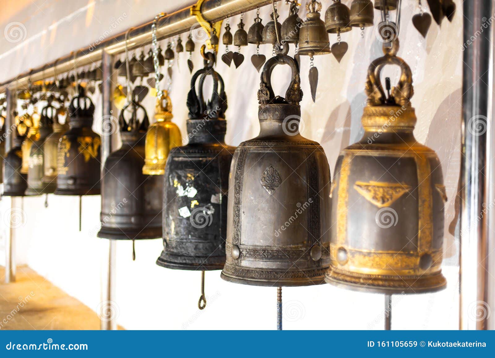 Ritual Bells of Different Sizes in a Buddhist Temple Stock Image ...