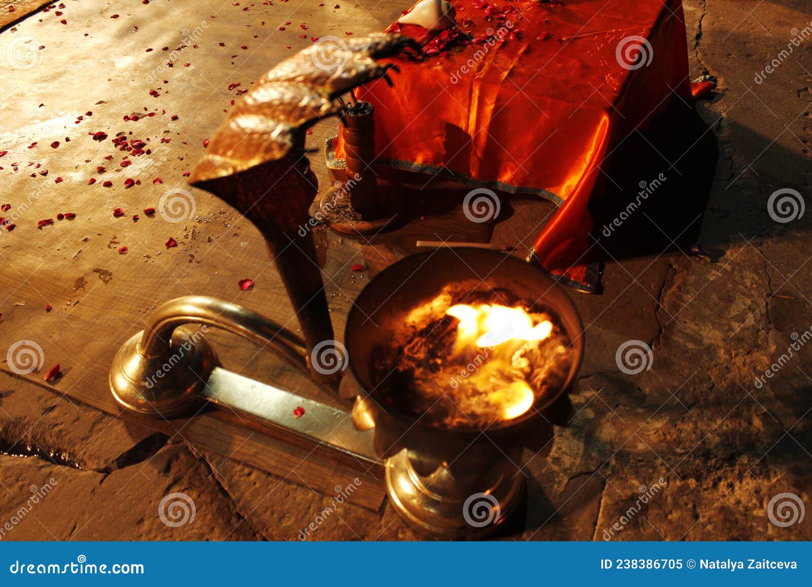 Ritual Bowl with Fire. Puja Stock Image - Image of ritual, fire: 238386705