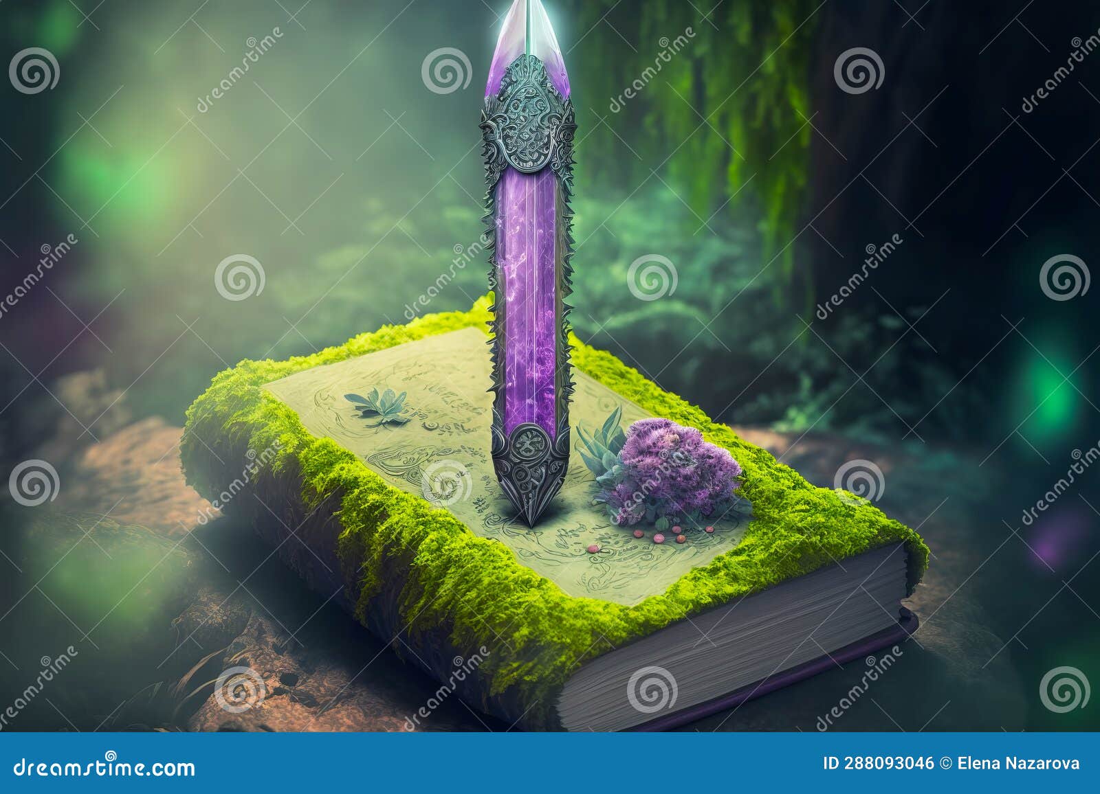 Ritual Crystal Amethyst Dagger and Magic Book. Magic and Sorcery Stock ...