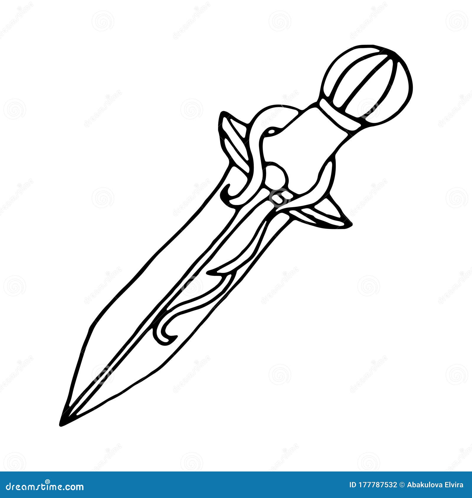 Ritual Dagger With Angel Wings Isolated On White Background Hand Drawn ...