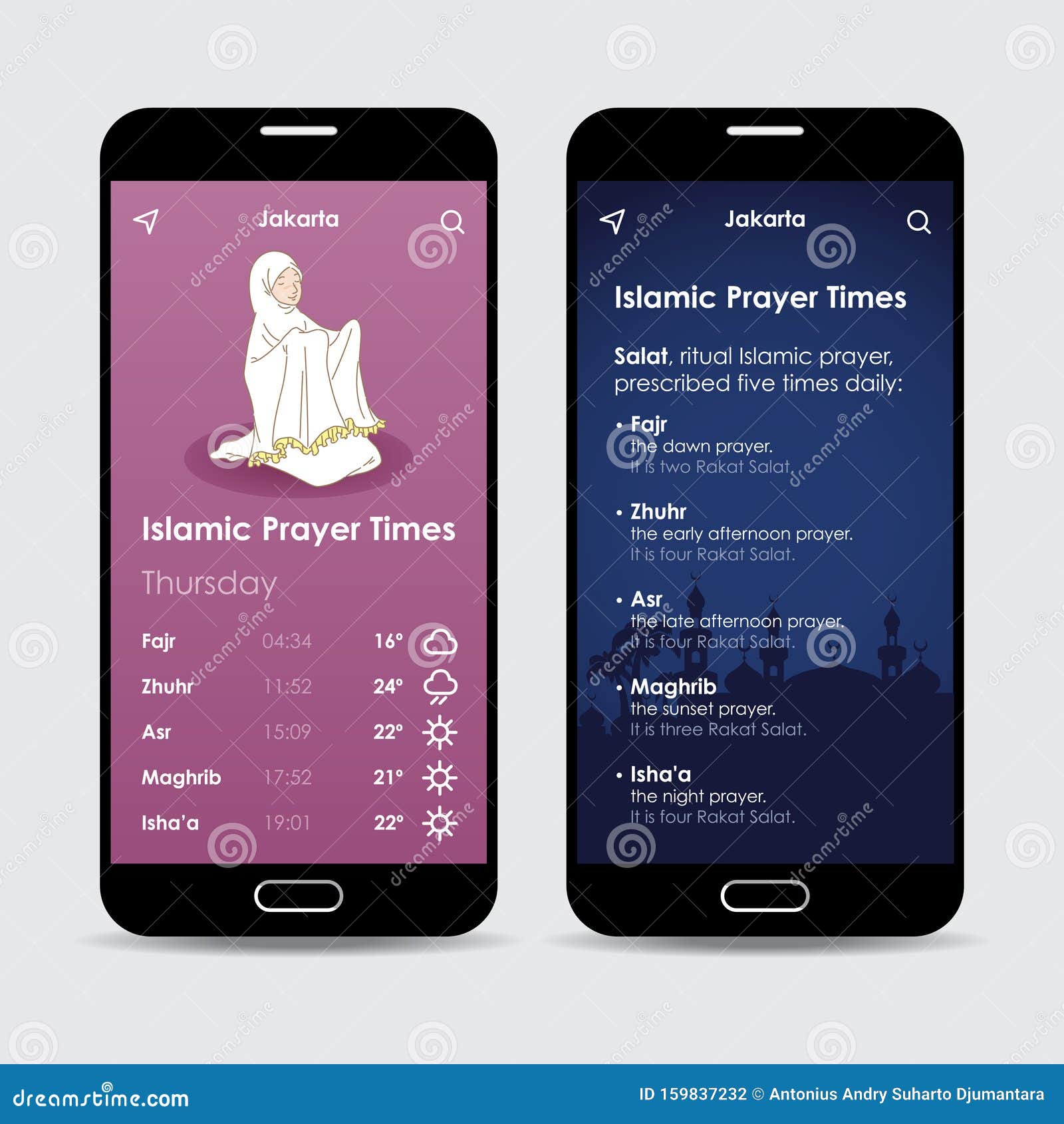 Ritual Islamic Prayer Time stock vector. Illustration of faith - 159837232