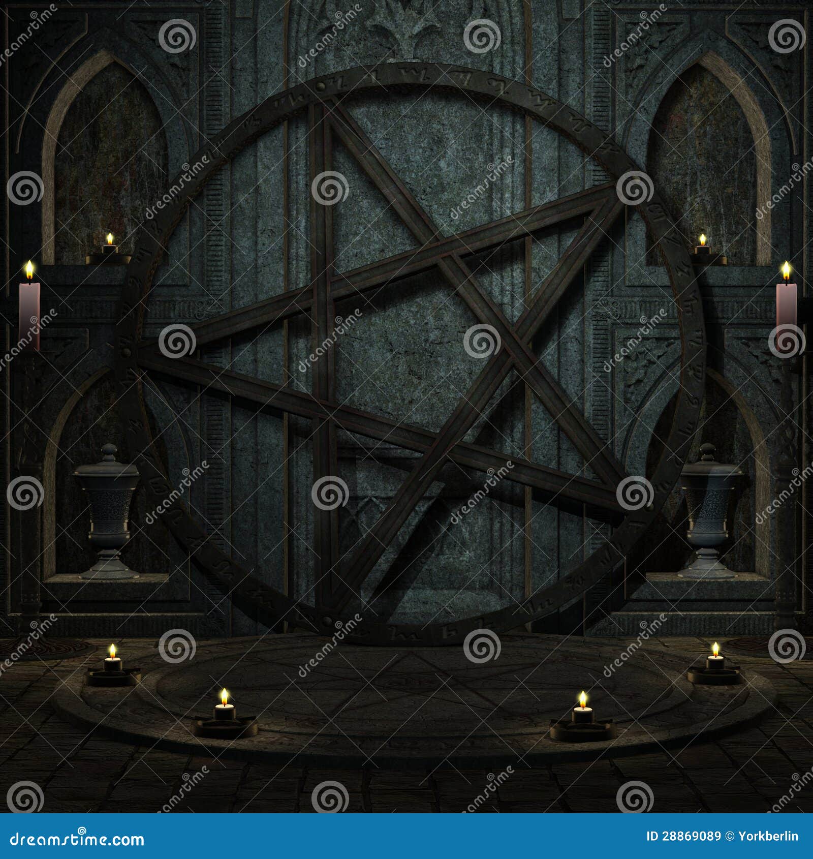 Ritual Space with Pentagram Stock Illustration - Illustration of ...
