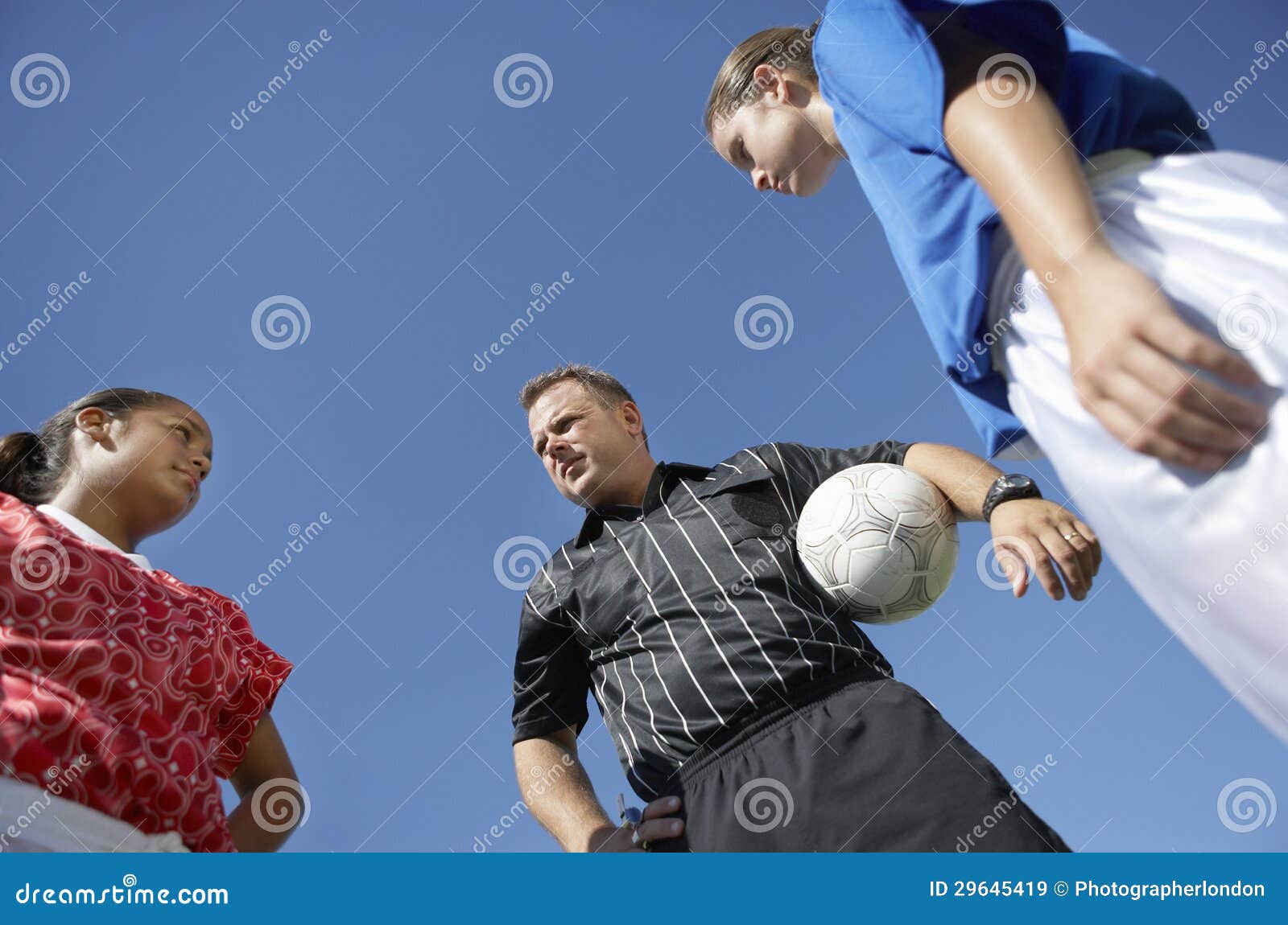 Rival Female Players in Front of Soccer Referee Stock Image - Image of ...