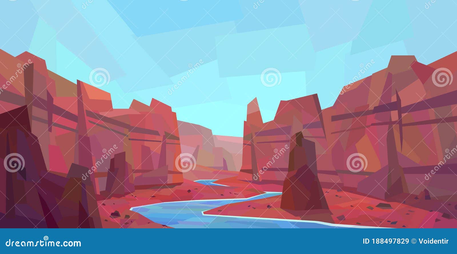 Low poly canyon stream stock vector. Illustration of panorama - 188497829