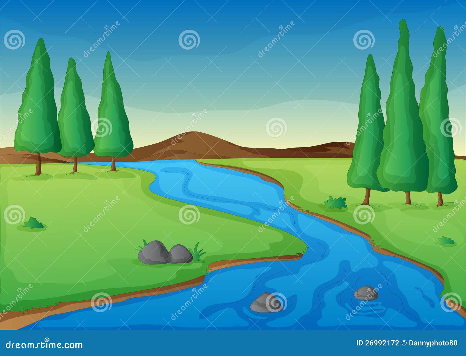 River stock vector. Illustration of field, shrubs, stream - 26992172