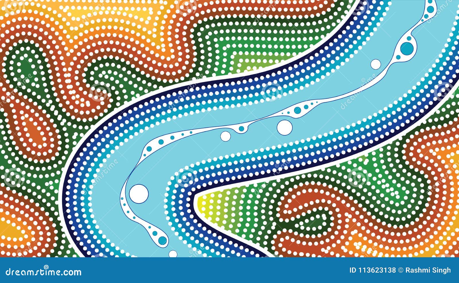 River, Aboriginal Art Vector Background with River, Landscape Stock ...