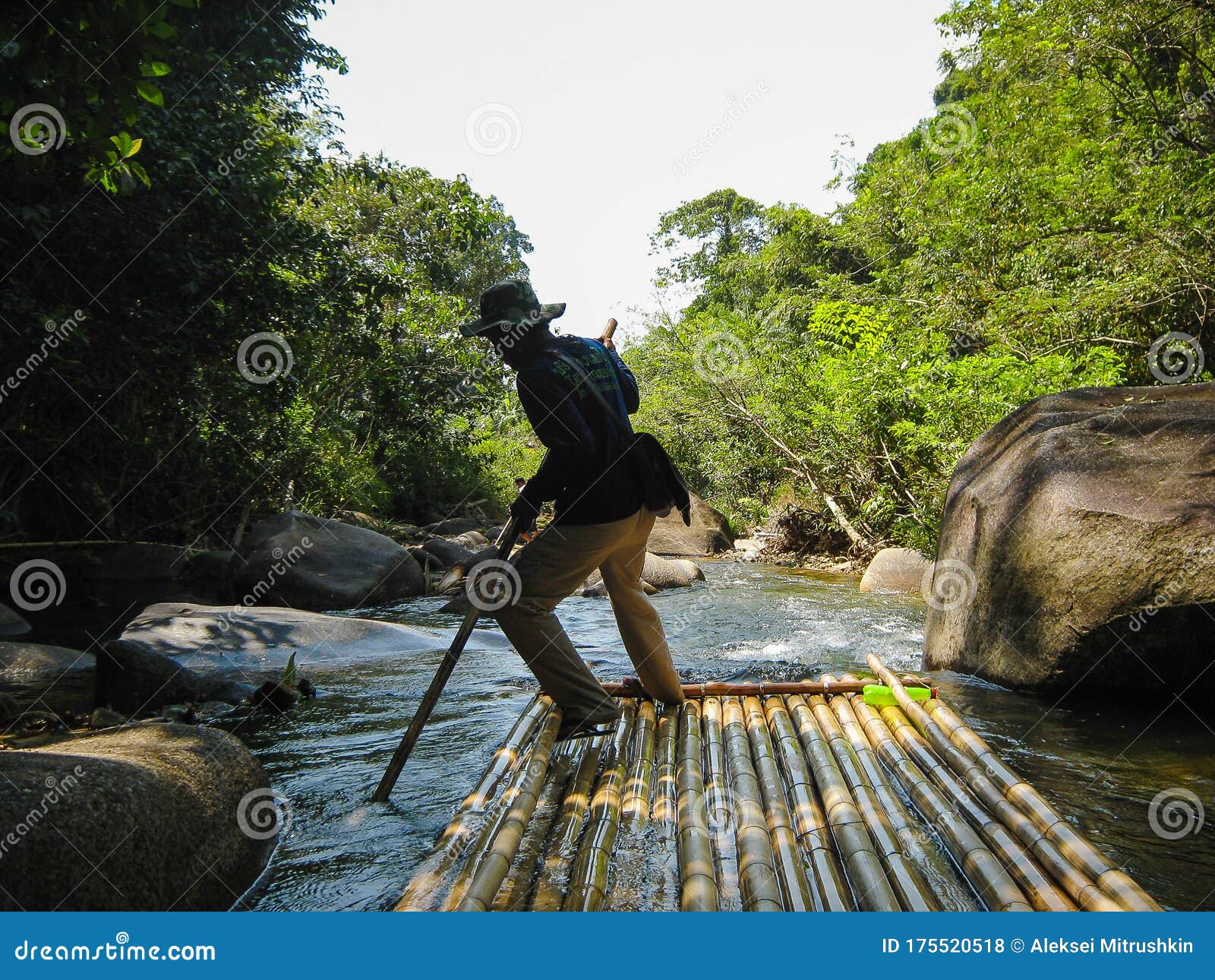 River Rafting in the Thai Jungle Over a Bamboo Bundle. Calm River ...