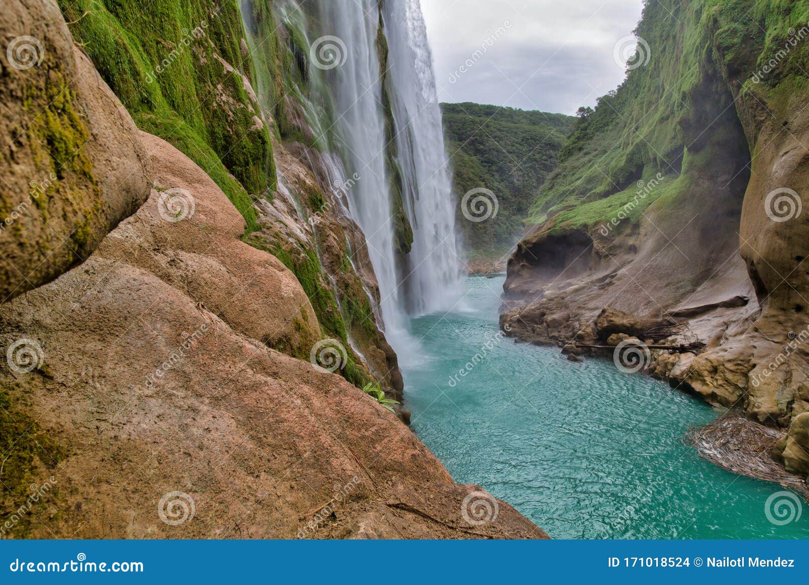 The River and Amazing Blue Tamul Waterfall Stock Photo - Image of ...