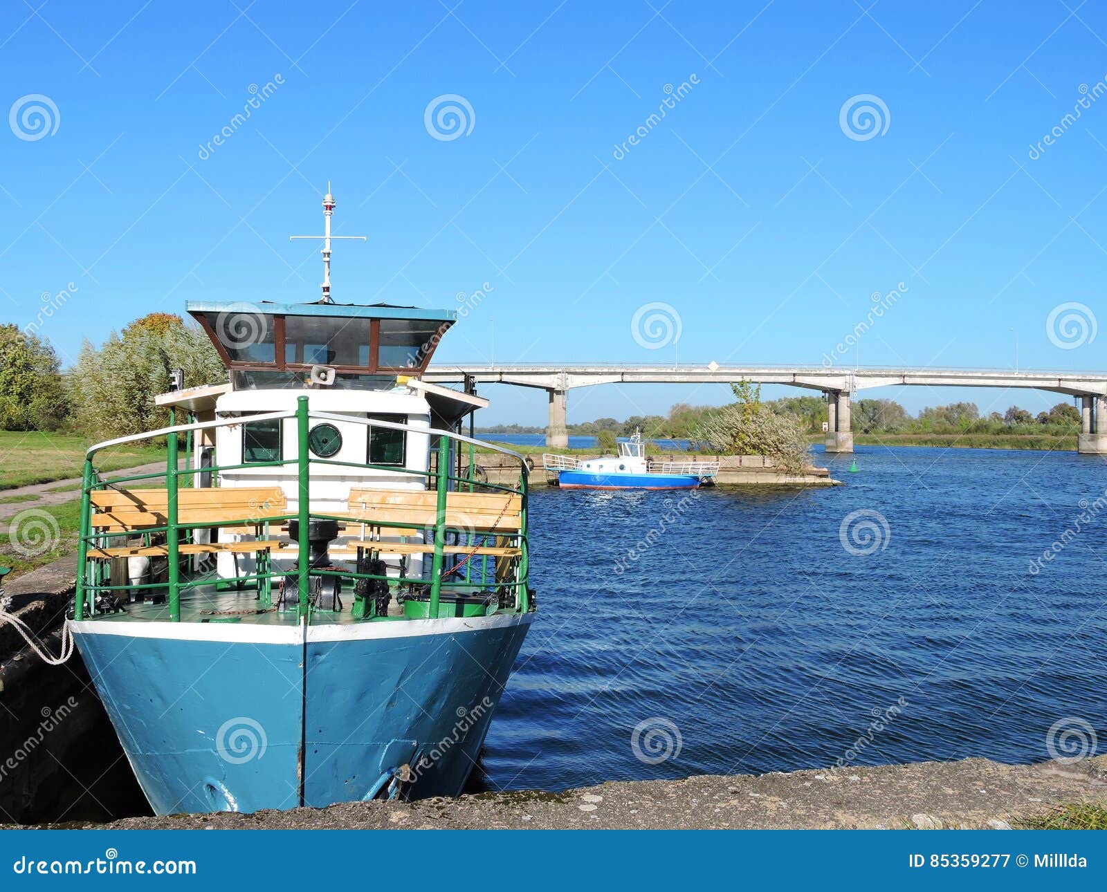 River Atmata, Ships and Bridge, Lithuania Stock Image - Image of ships ...