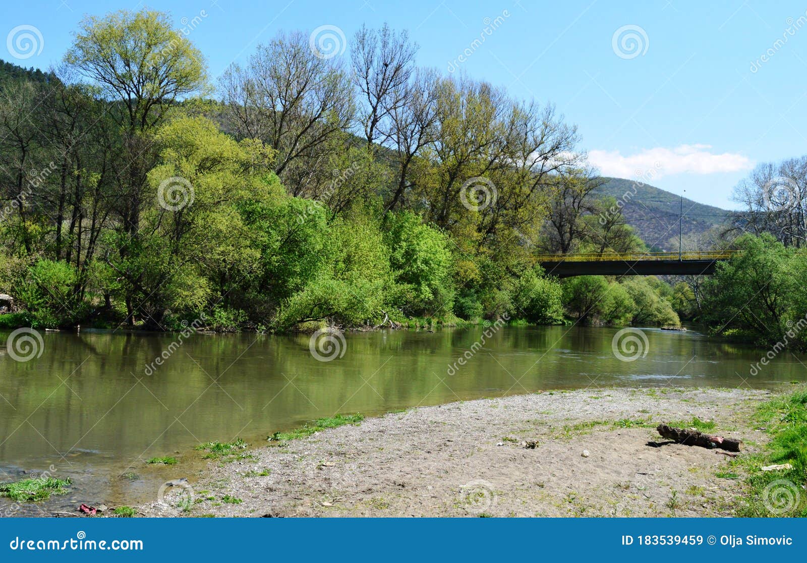 River Bank and the Bridge in the Spring Stock Image - Image of bank ...