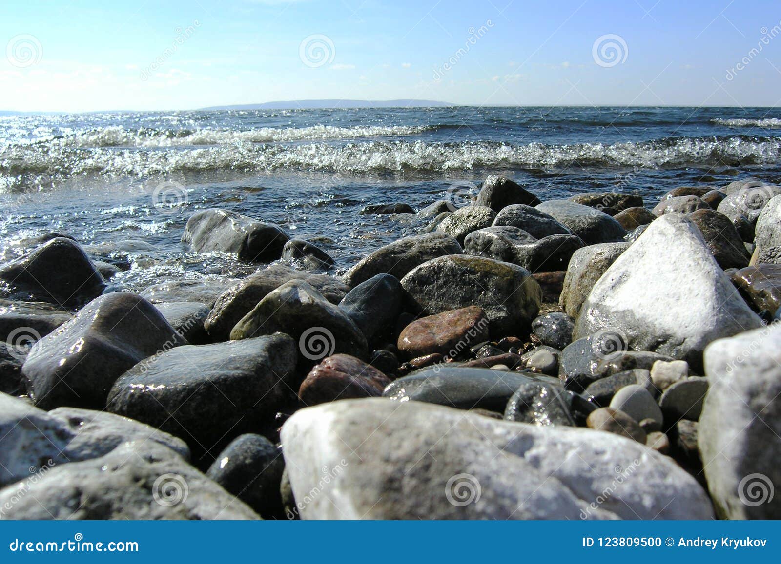 The River Bank with a Large Pebble. Stock Photo - Image of green ...