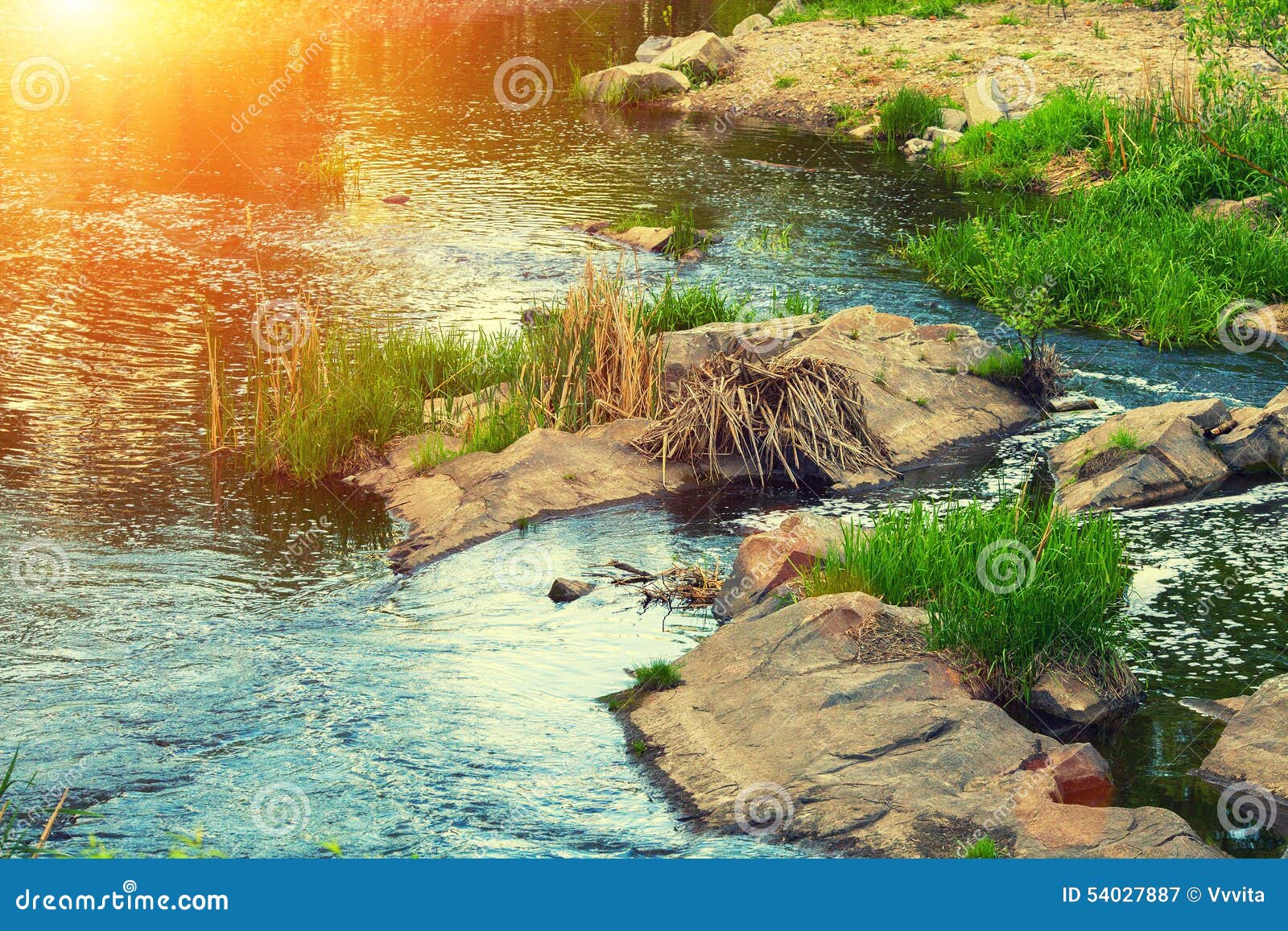 River bank with rocks stock image. Image of light, spring - 54027887
