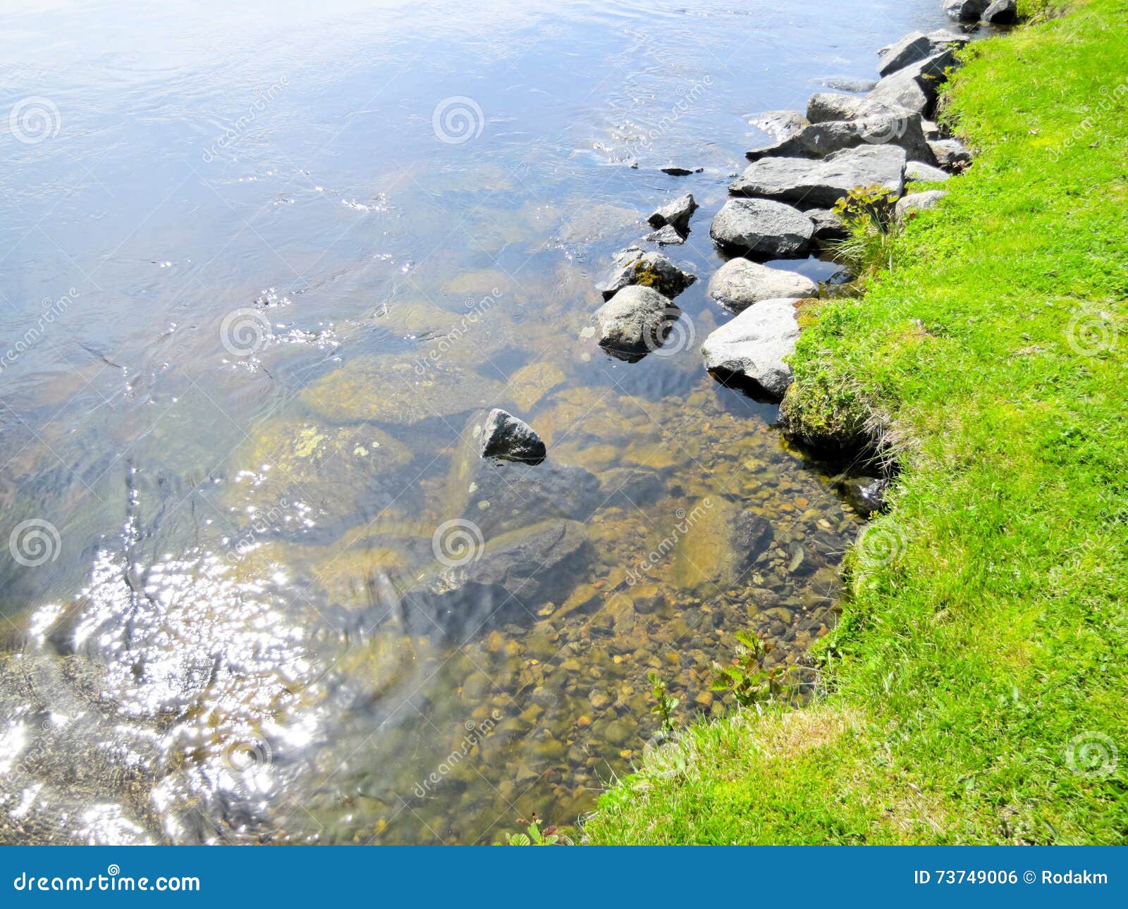 River Bank with stones stock photo. Image of blue, bank - 73749006