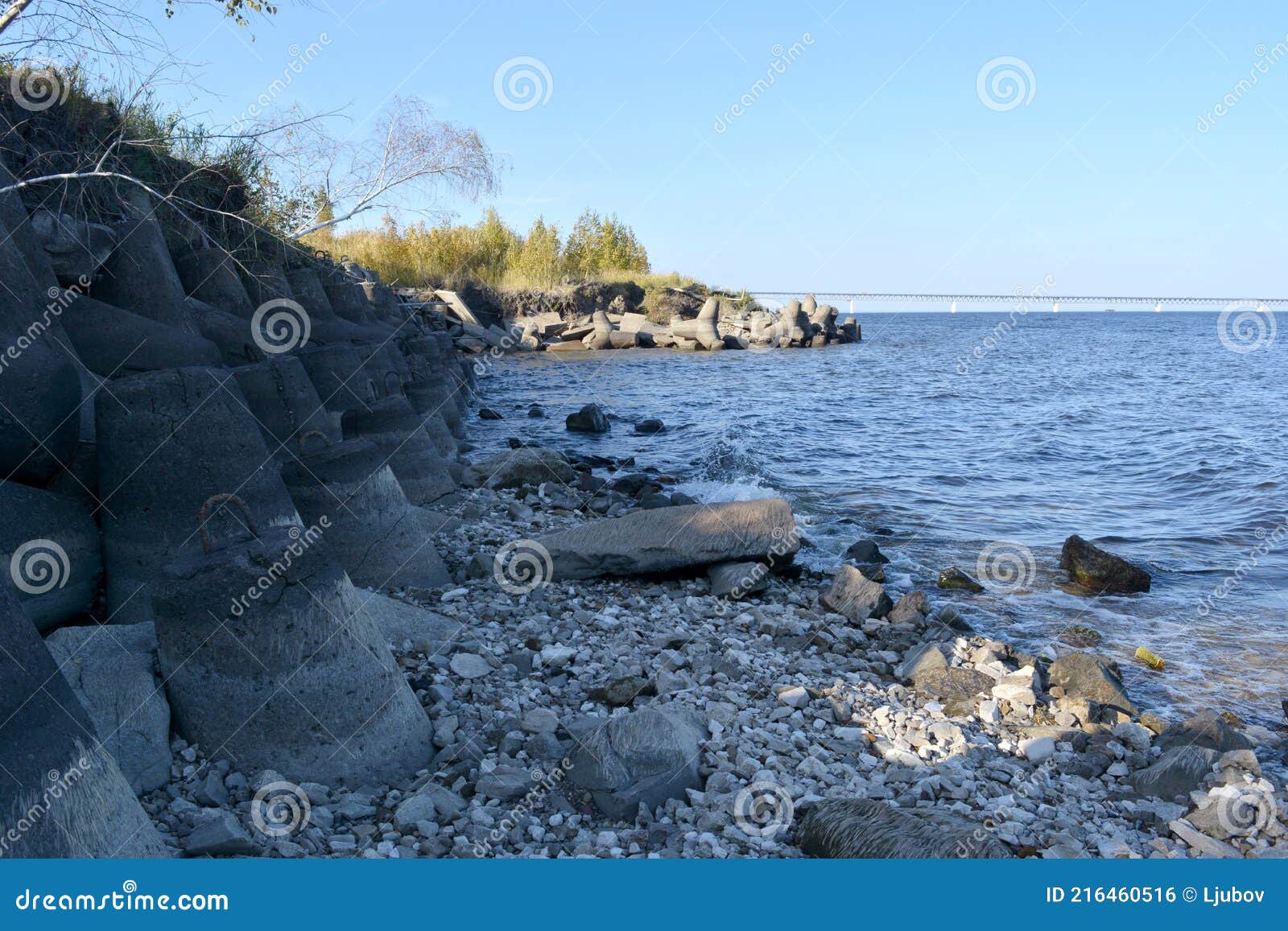 River Bank with Stones and Breakwaters in September Stock Photo - Image ...