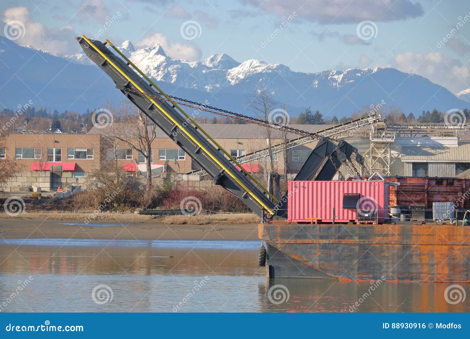 River Barge with Loading Ramp Stock Photo - Image of outside, cable ...