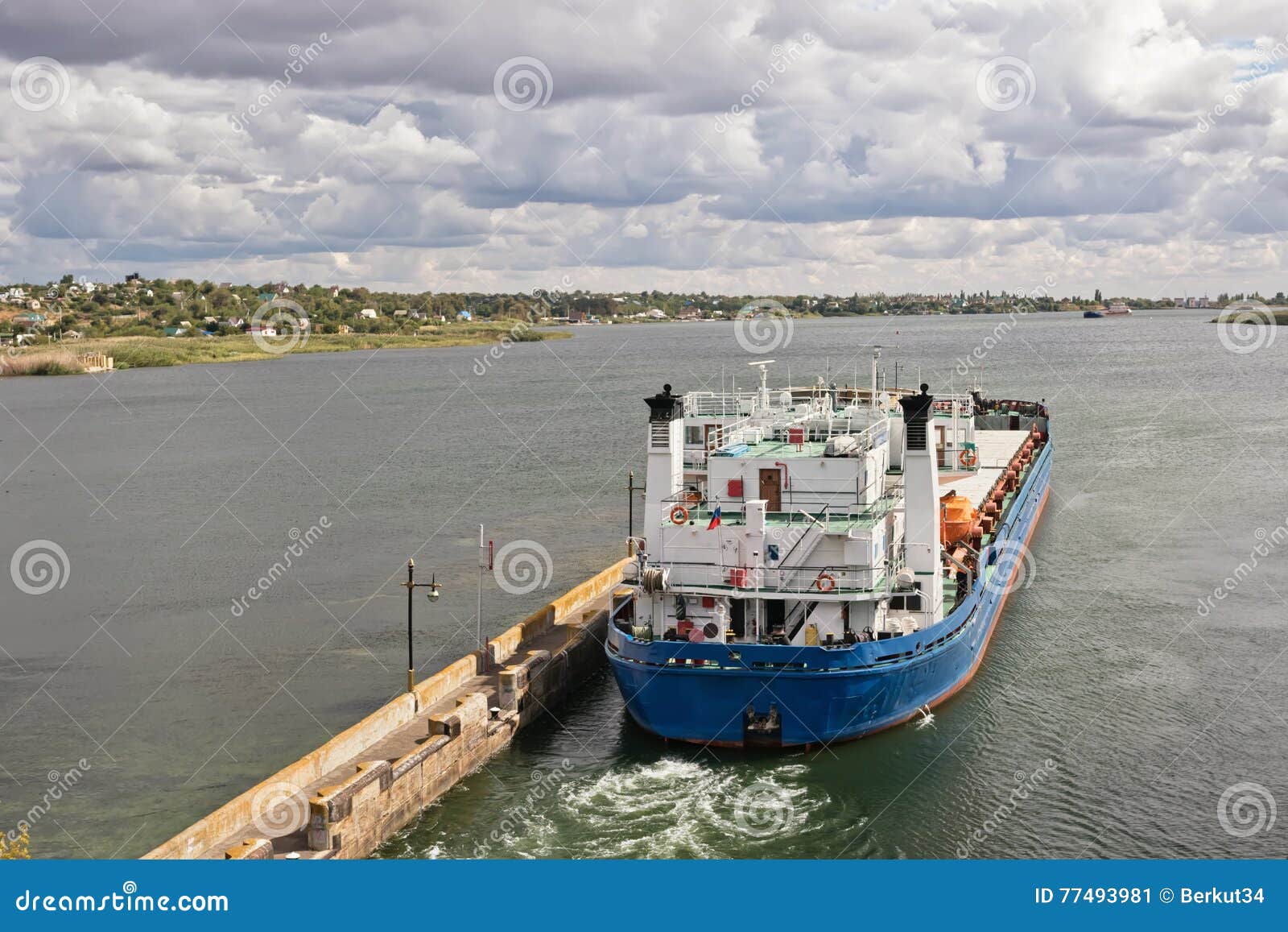 River Barge Moored To the Long Pier Stock Image - Image of shipping ...