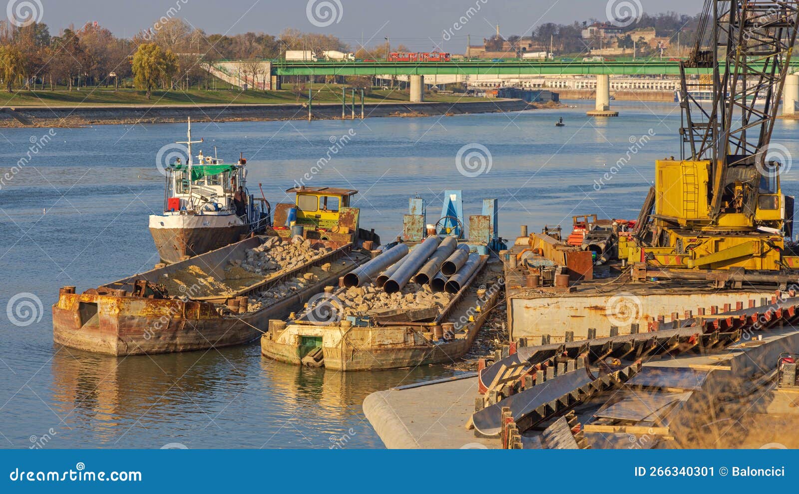 River Barges Construction stock image. Image of river - 266340301