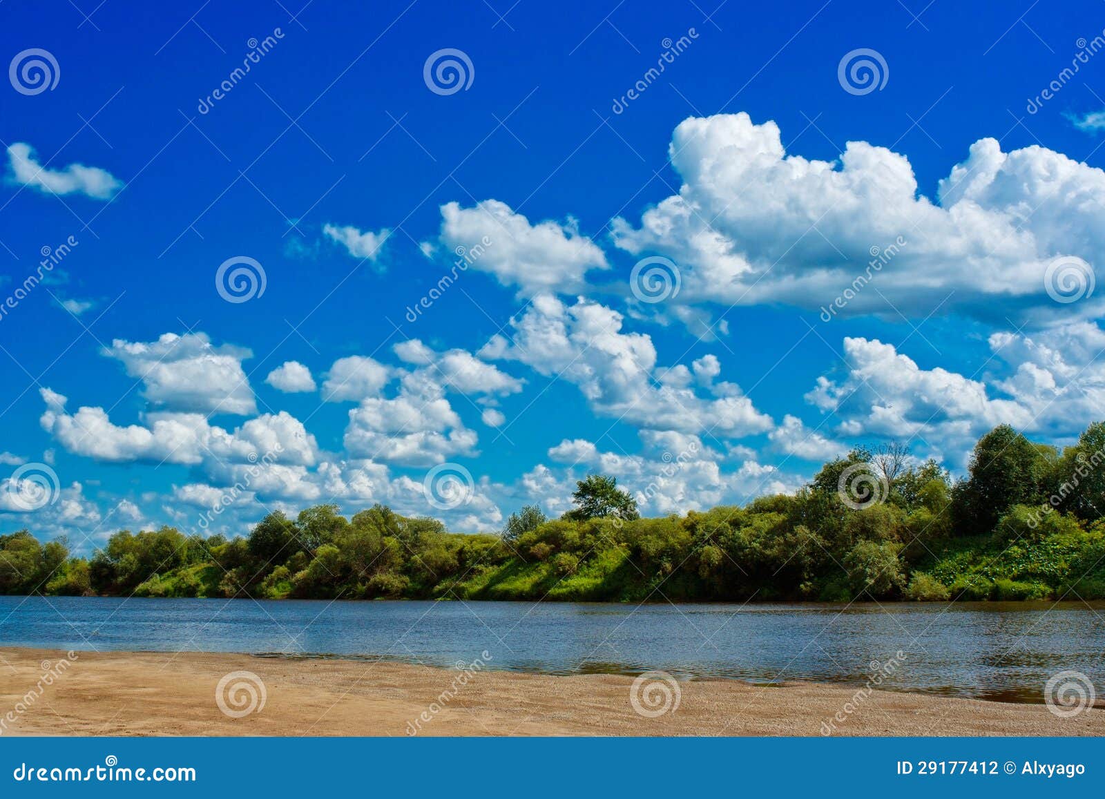 River beach stock photo. Image of green, waterfront, cloud - 29177412