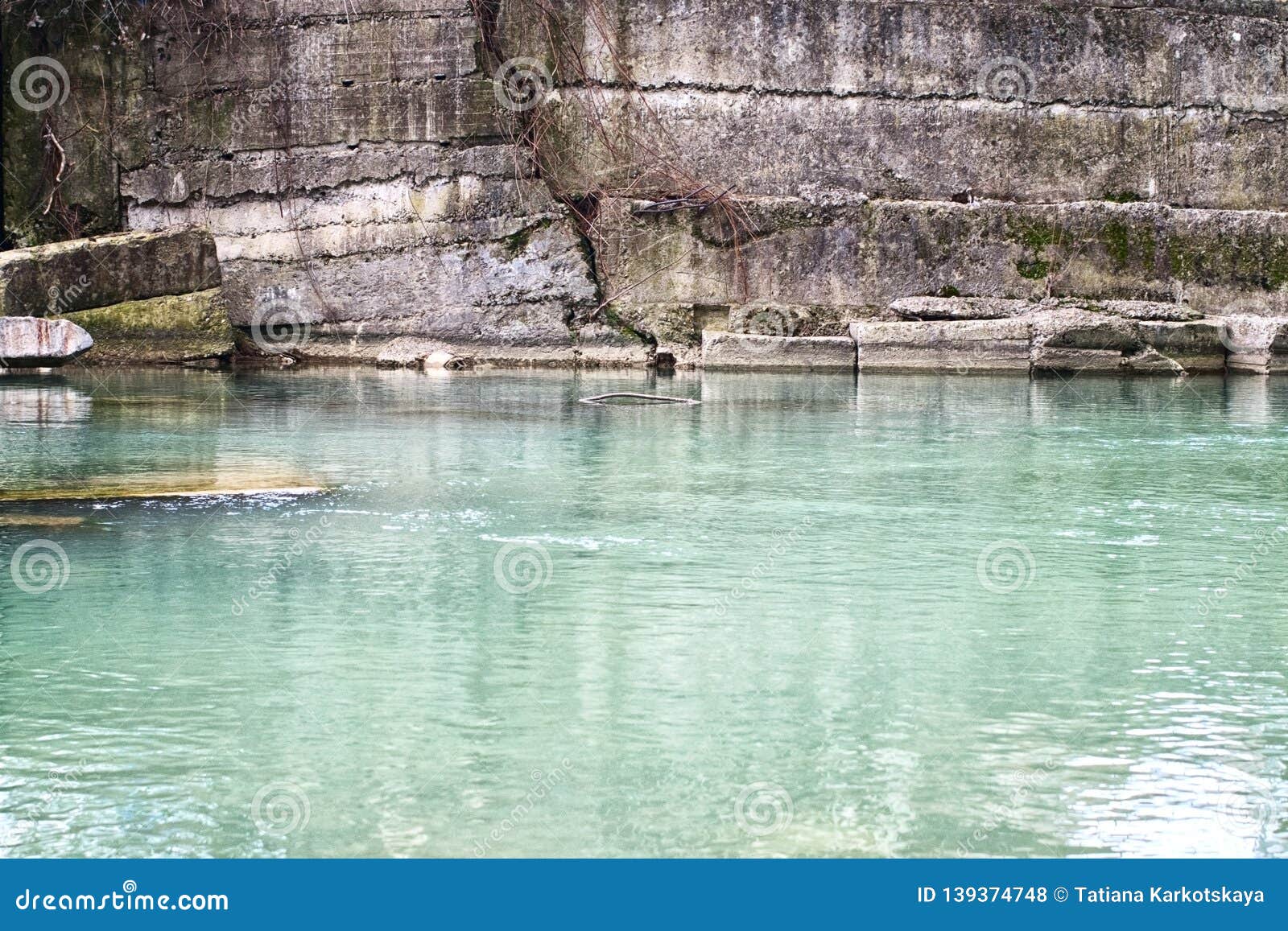 The River Bed is Enclosed in a Dilapidated Concrete Stock Photo - Image ...