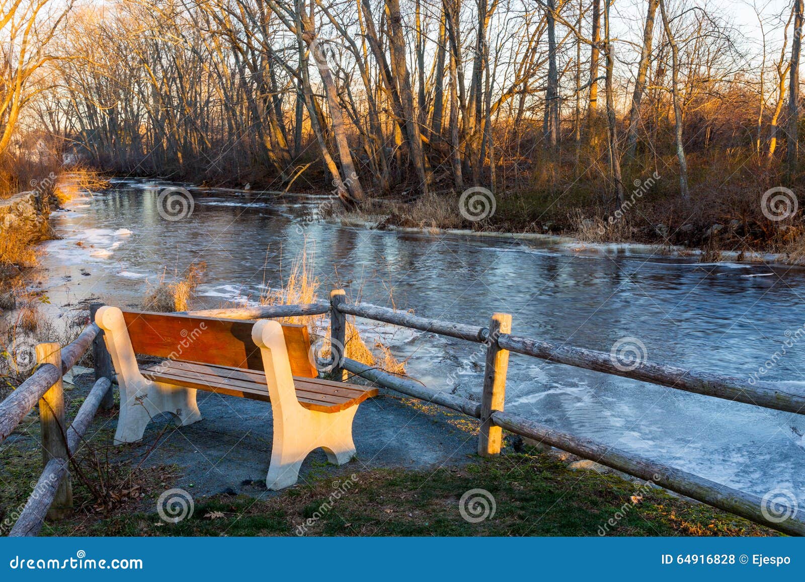 River Bench stock photo. Image of grass, fence, park - 64916828