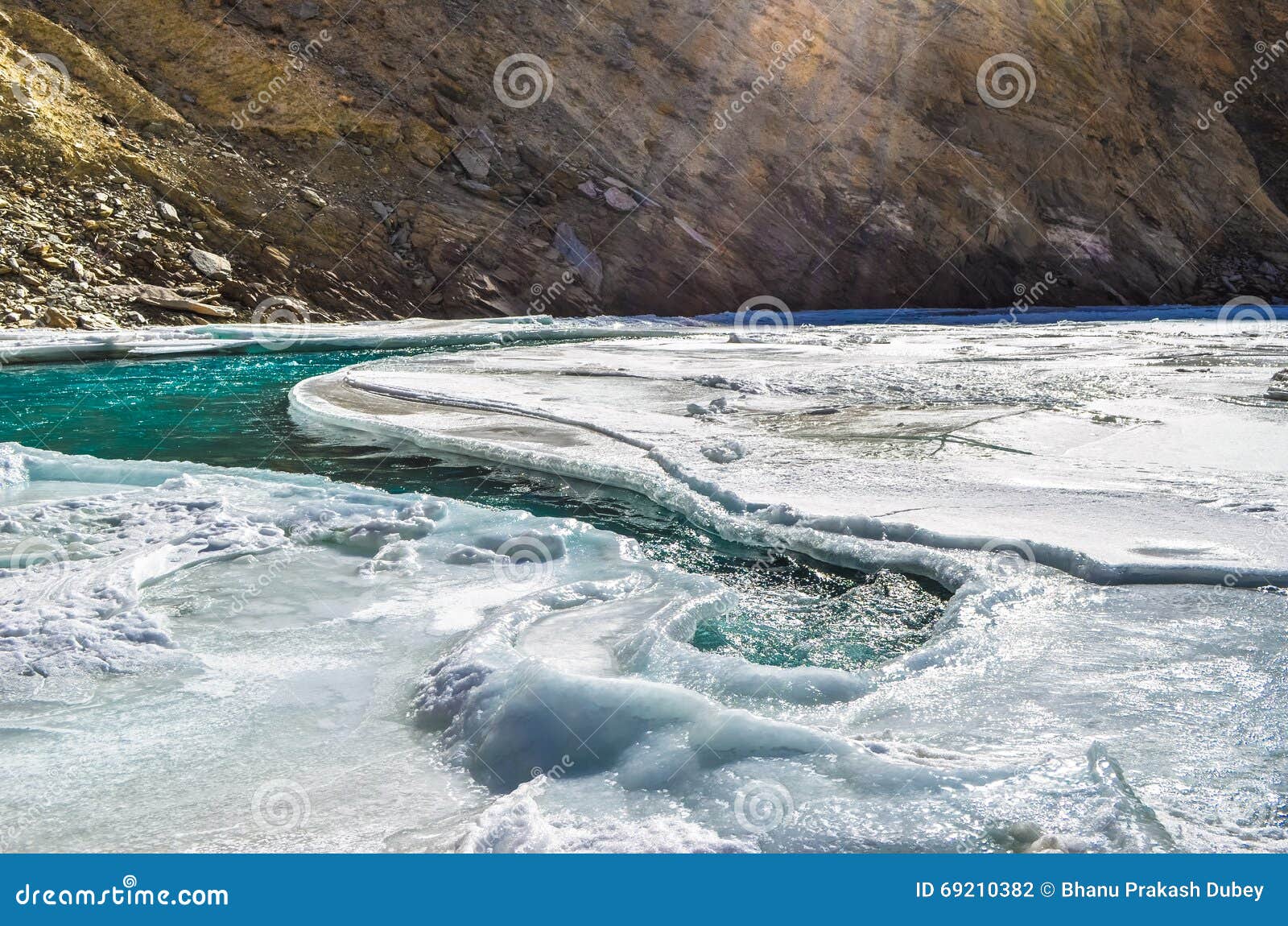 River Beneath the Frozen River Stock Photo - Image of ladakh, shades ...