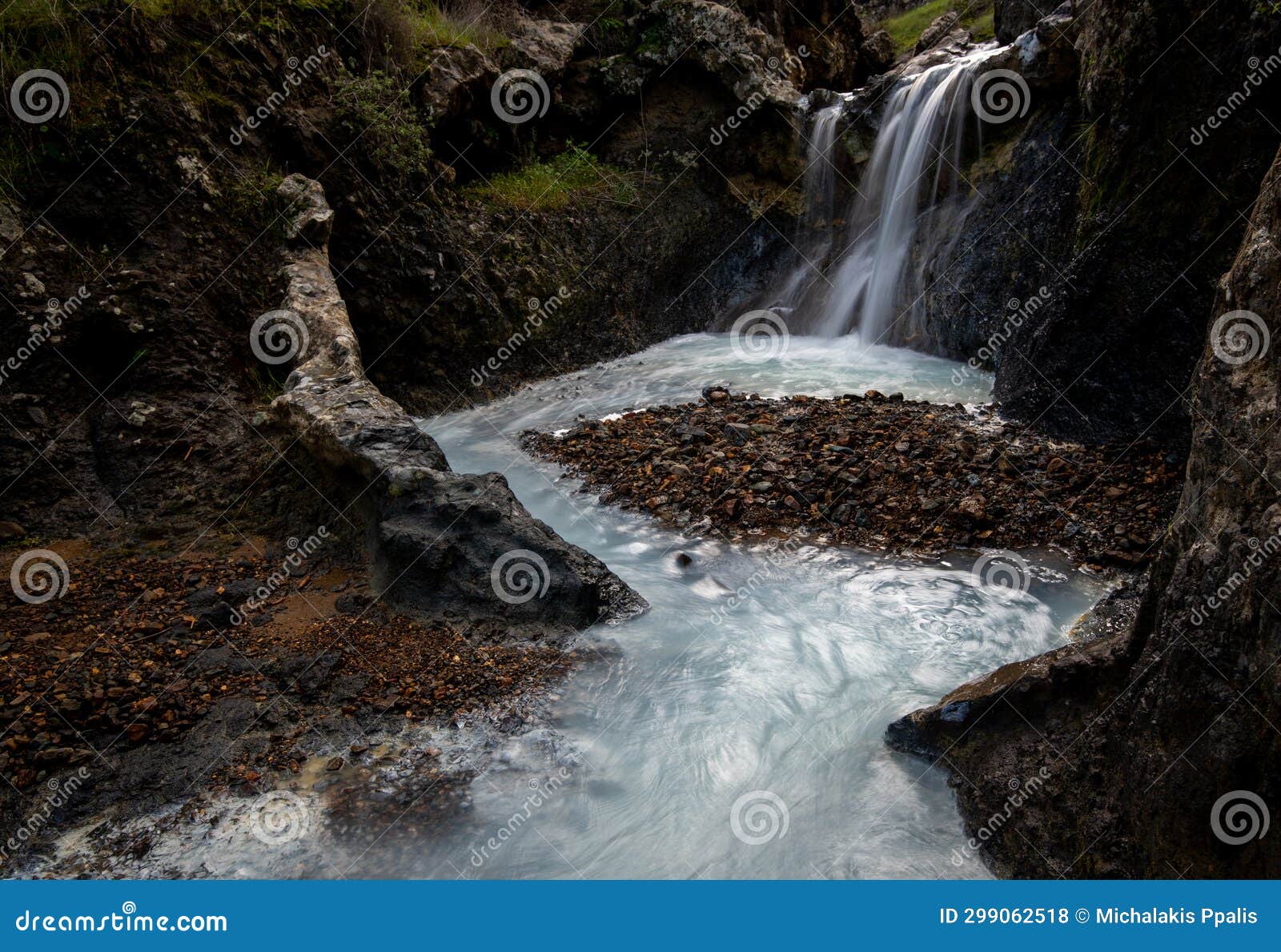 River with Blue Polluted Water. Water Contamination for Copper Mine ...