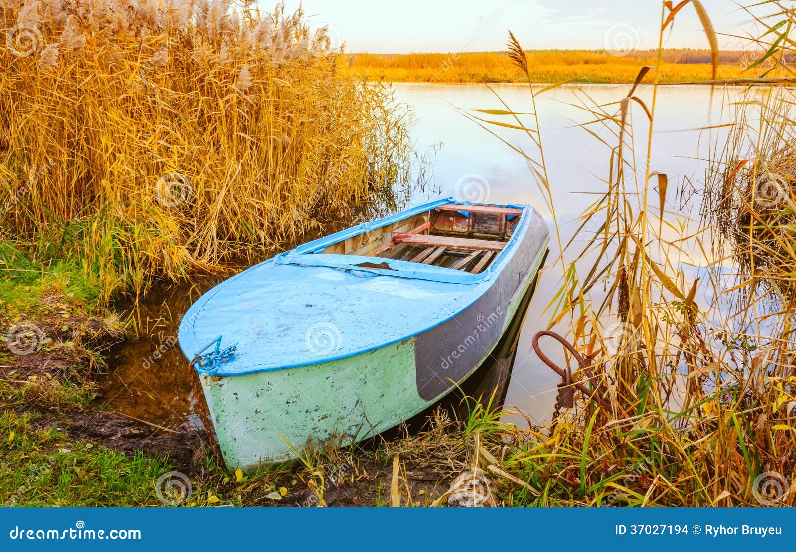 River and blue rowing boat stock photo. Image of rowing - 37027194