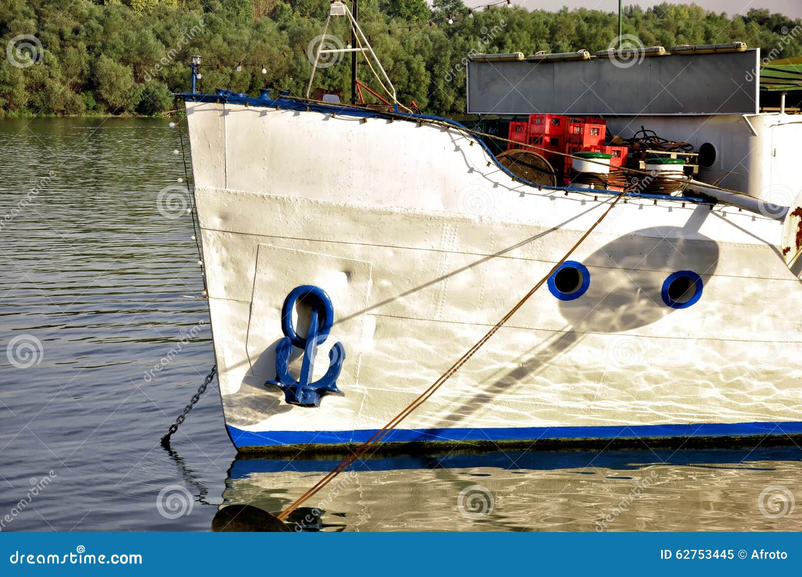 River boat with anchor stock image. Image of vessel, shore - 62753445