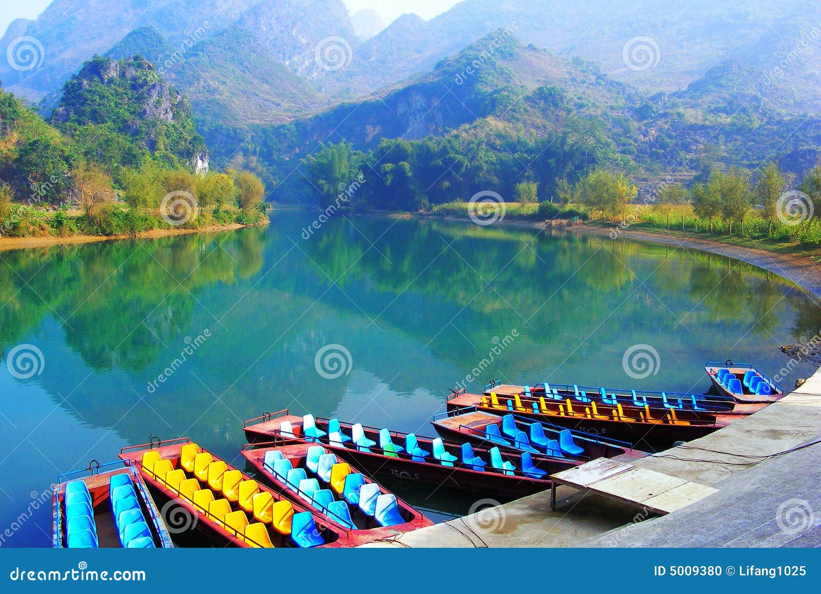 River boat mountains stock photo. Image of boat, river - 5009380